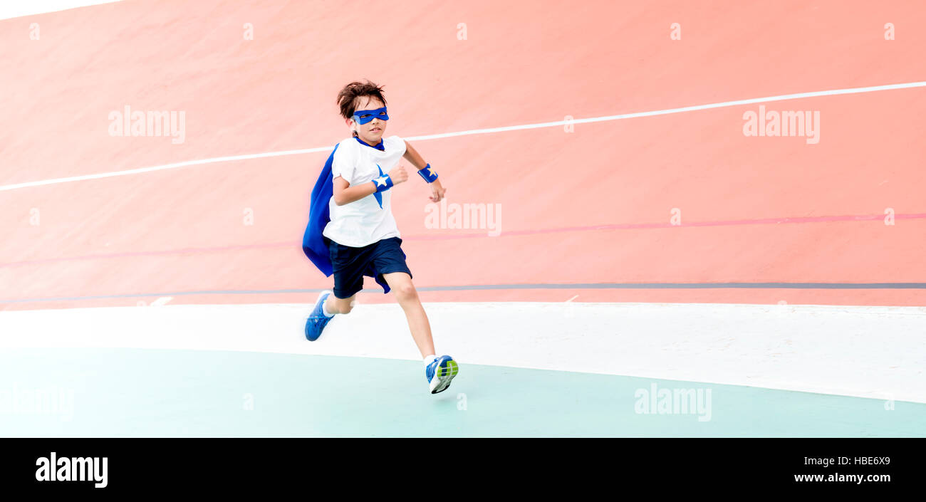 Superhero Boy Brave Running Activity Concept Stock Photo - Alamy