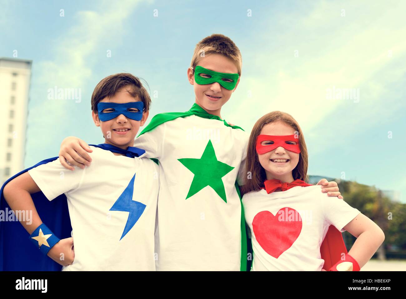 Superhero Boy Girl Brave Imagination Concept Stock Photo - Alamy