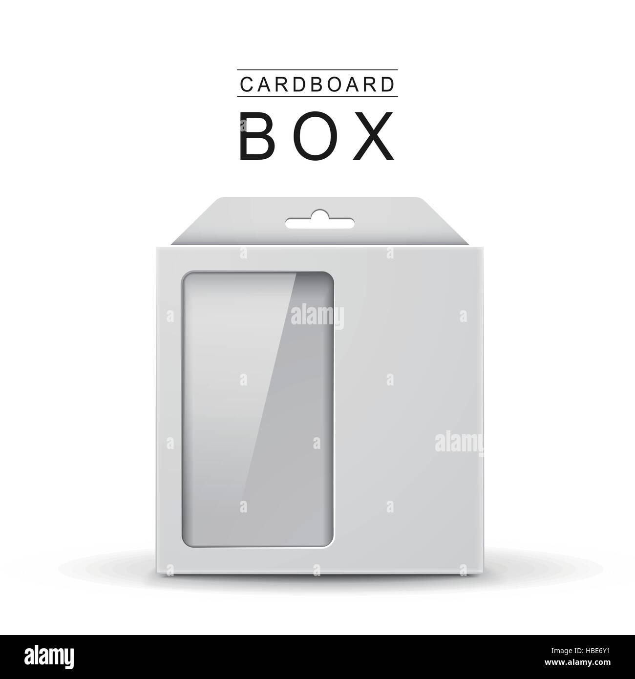 white package box with a transparent plastic window over white ...