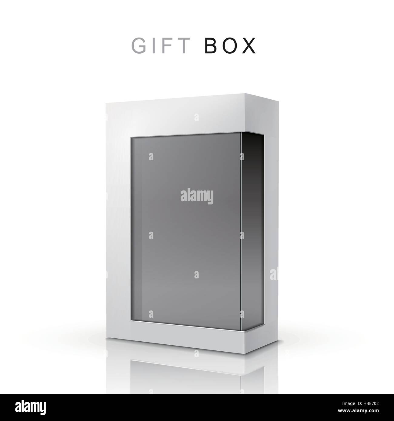 white gift box with a transparent plastic window over white background ...