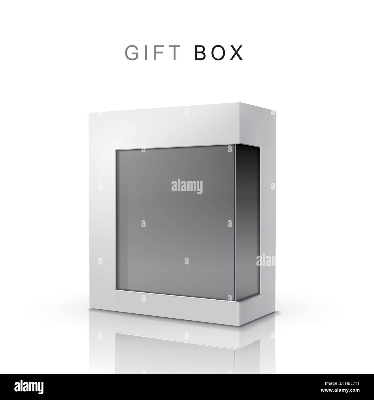 white gift box with a transparent plastic window over white background ...