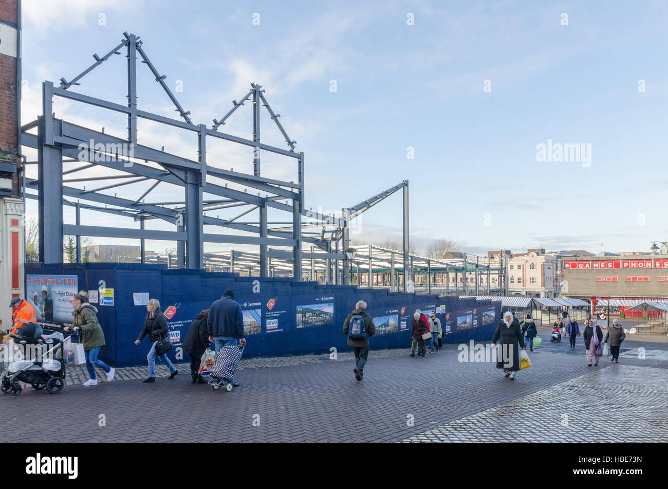 Metal framework being assembled for a new development in High Street ...