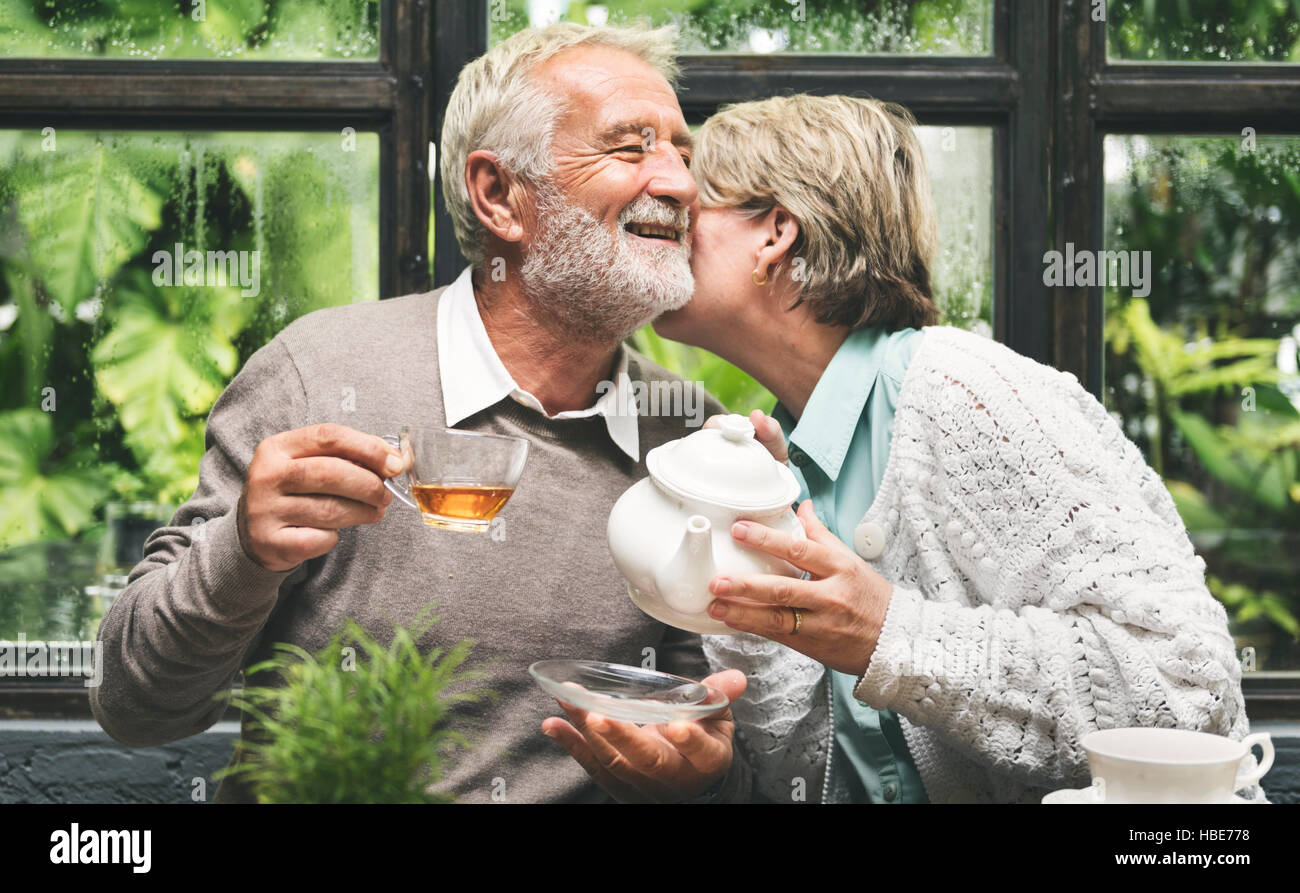 Senior Couple Afternoon Tea Drinking Relax Concept Stock Photo - Alamy