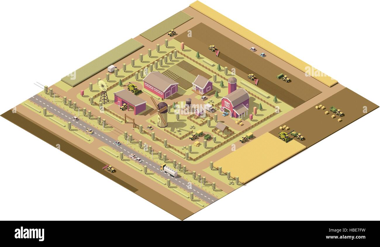 Vector isometric low poly farm Stock Vector Images - Alamy