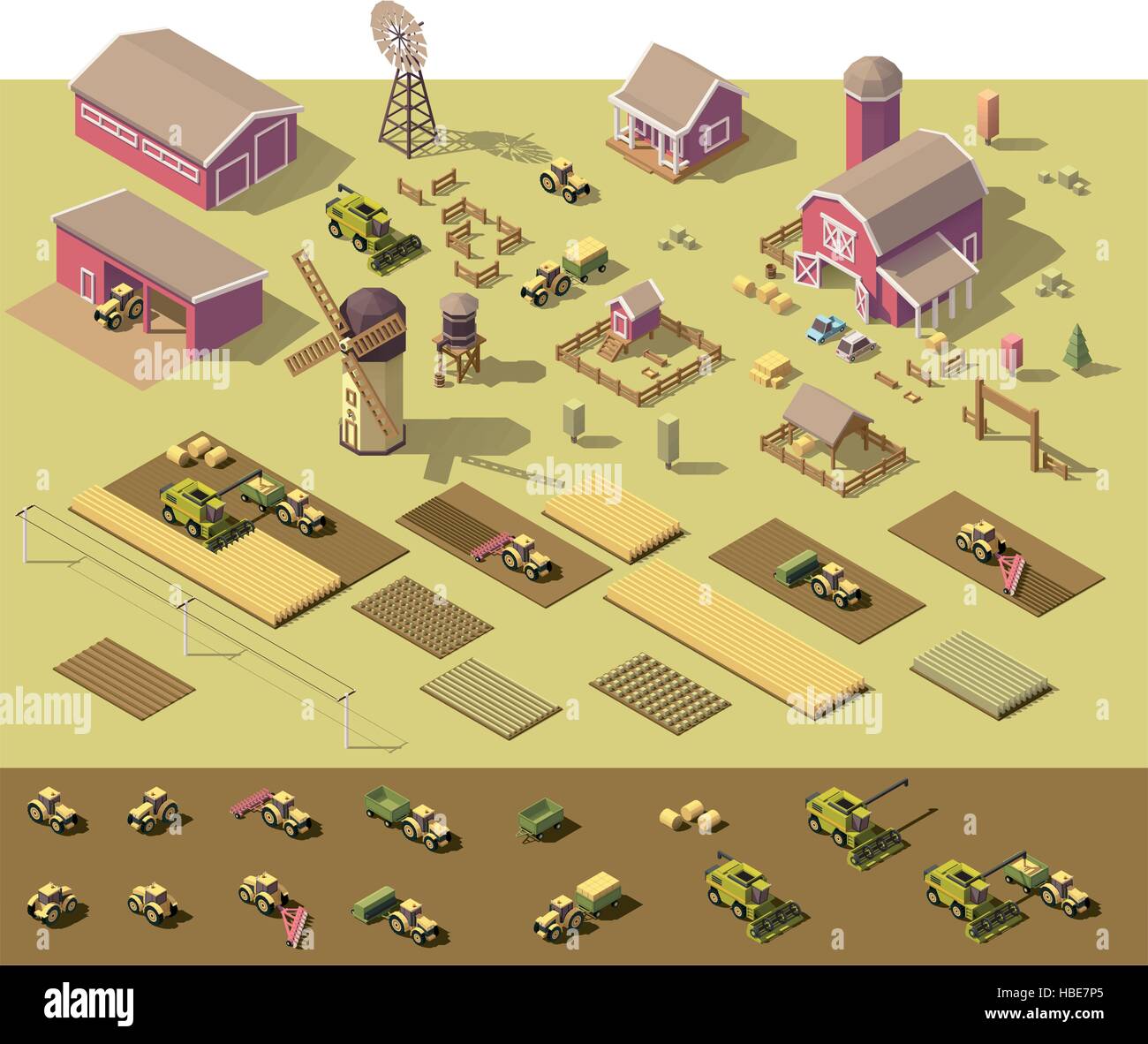 Vector isometric low poly farm elements Stock Vector Image & Art - Alamy