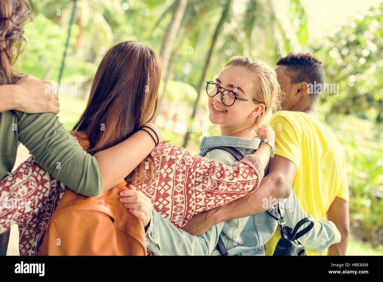 Diverse Group Young People Bonding Outdoors Concept Stock Photo - Alamy