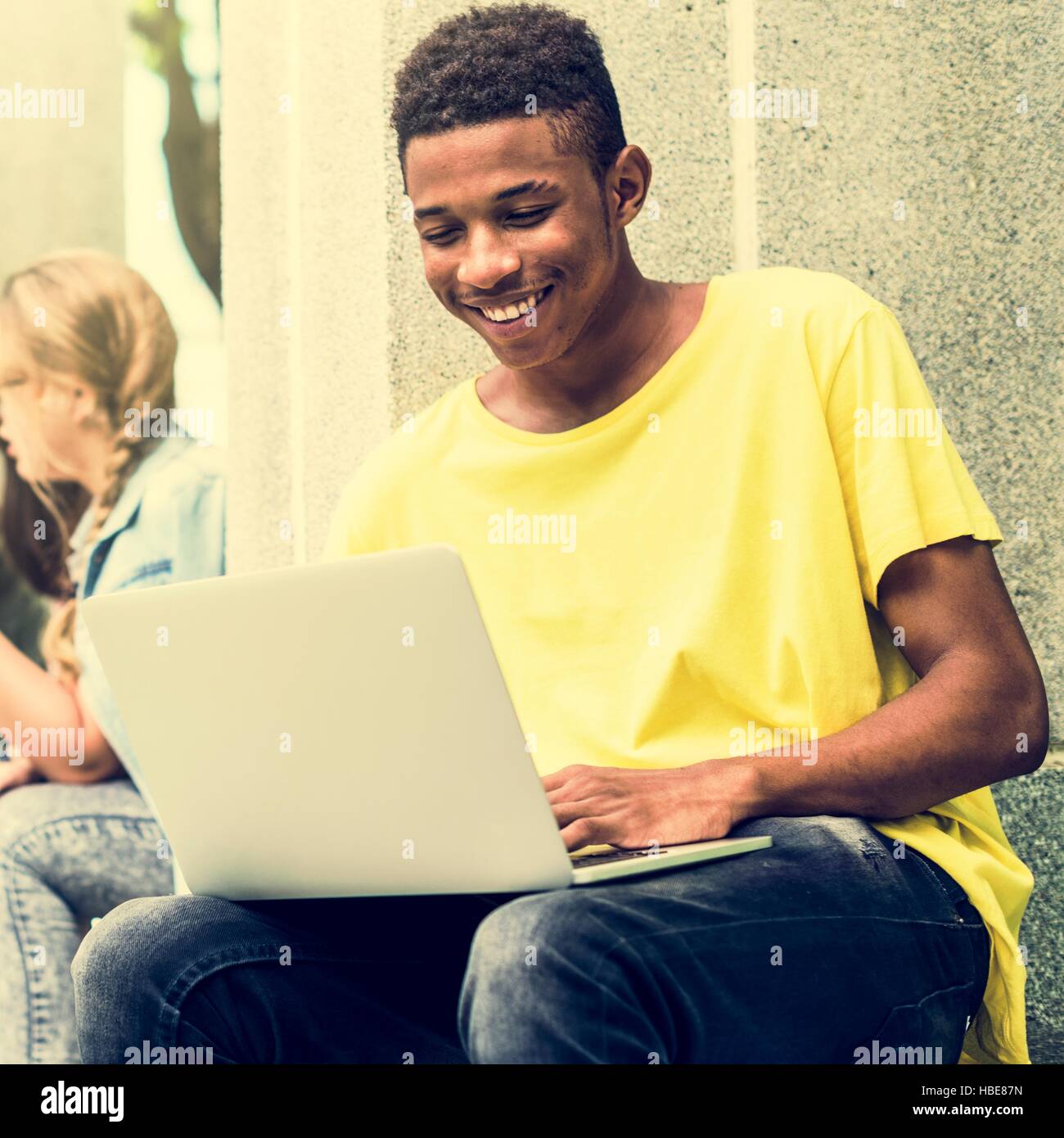 Young Teen Using Computer Campus Concept Stock Photo - Alamy