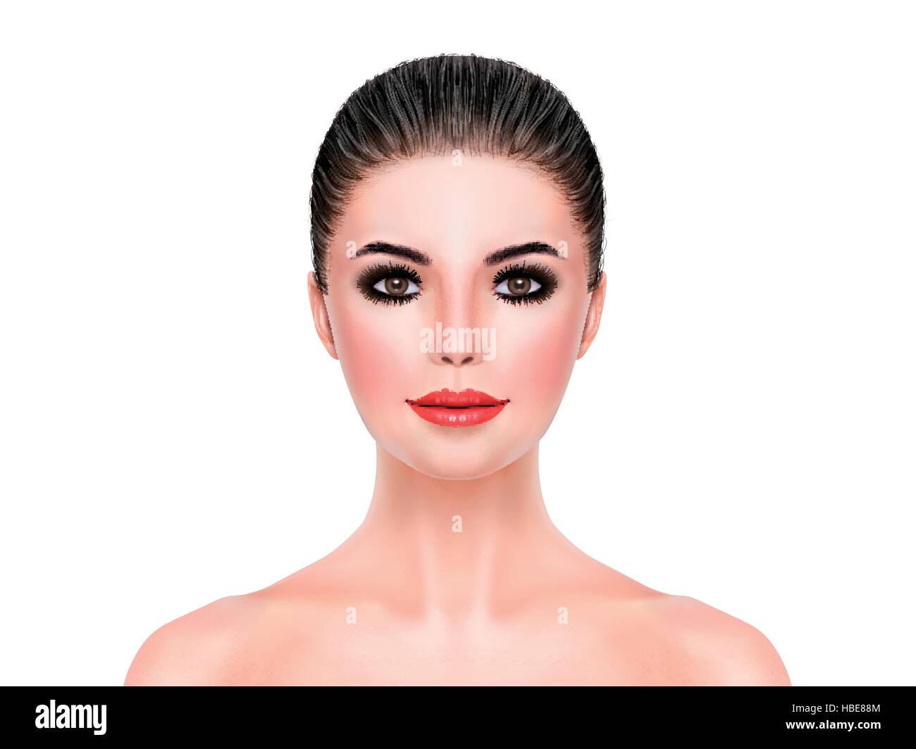 portrait of young lady with heavy makeup. 3D illustration Stock Vector ...