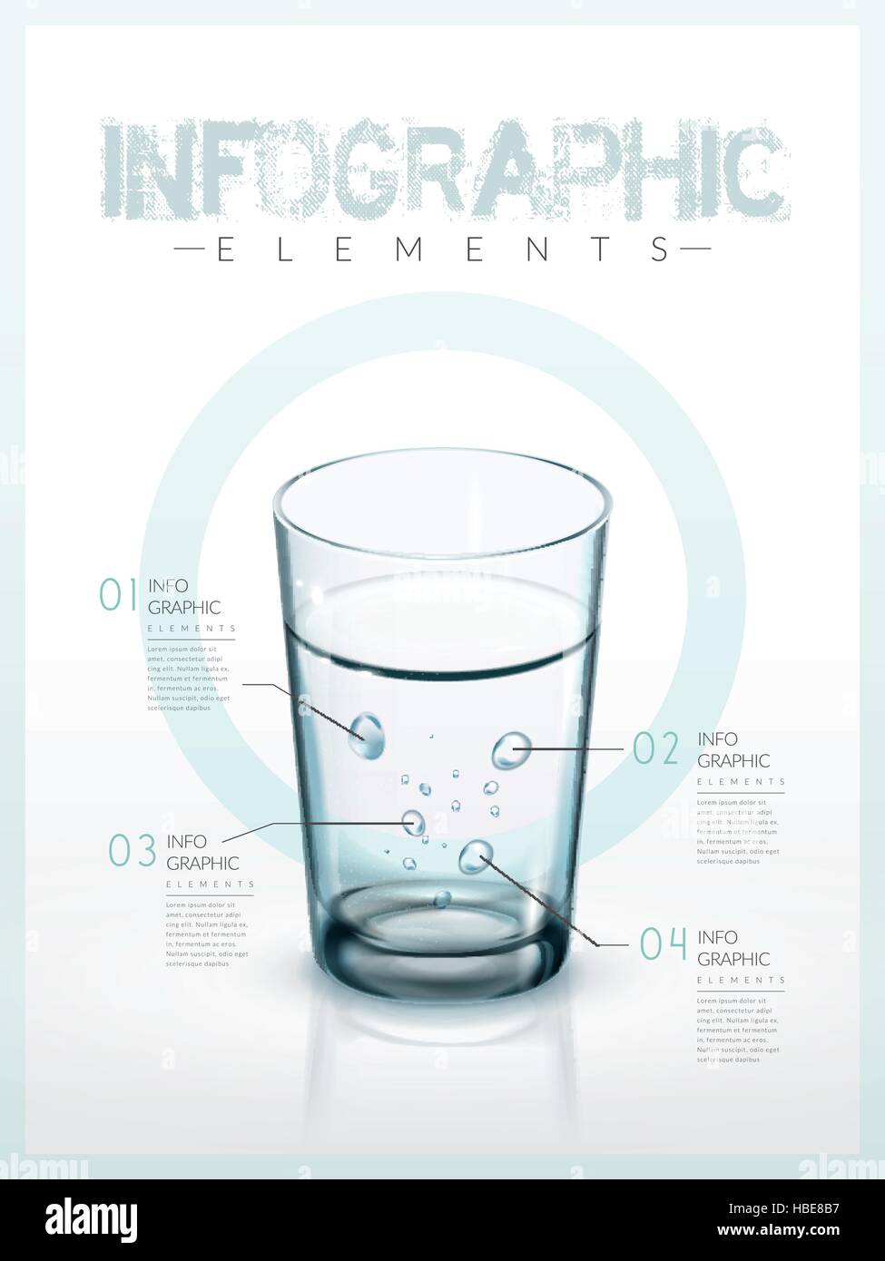 infographic template design with a glass of clean water. 3D ...