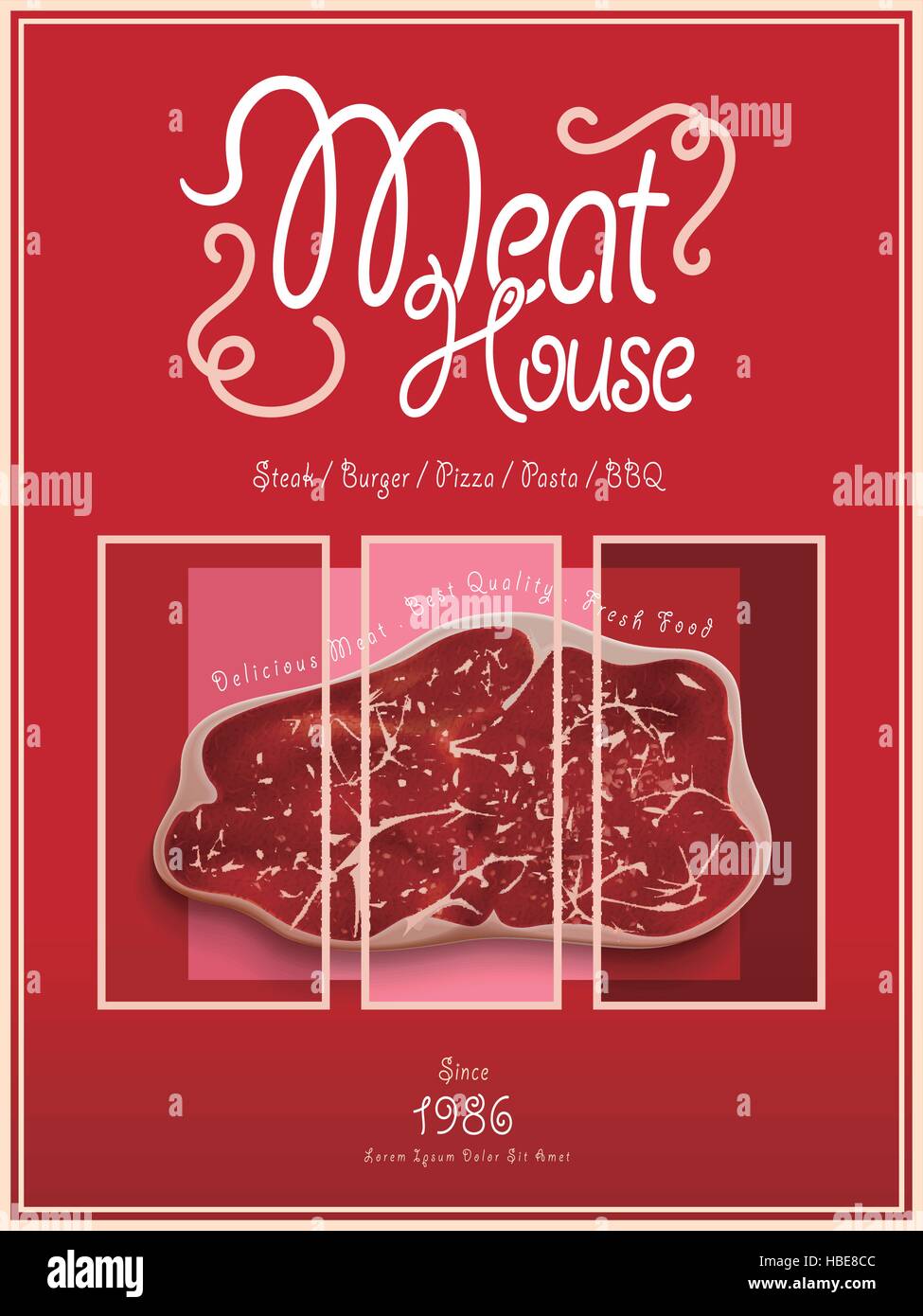 meat house poster template design with beef. 3D illustration Stock ...