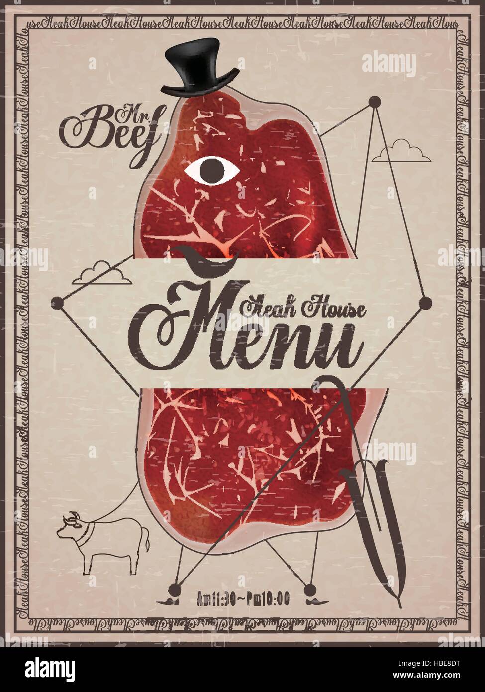 meat house menu template design with beef. 3D illustration Stock Vector ...