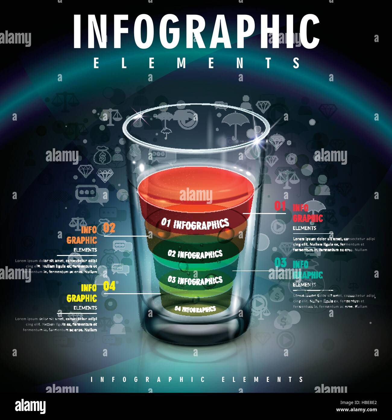 infographic template design with a glass of colorful liquid. 3D ...