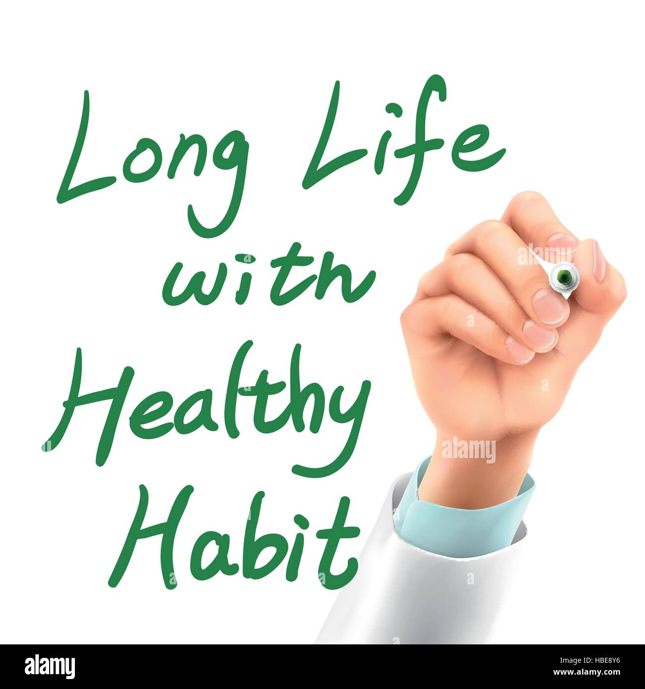 doctor writing long life with healthy habit words in the air Stock ...