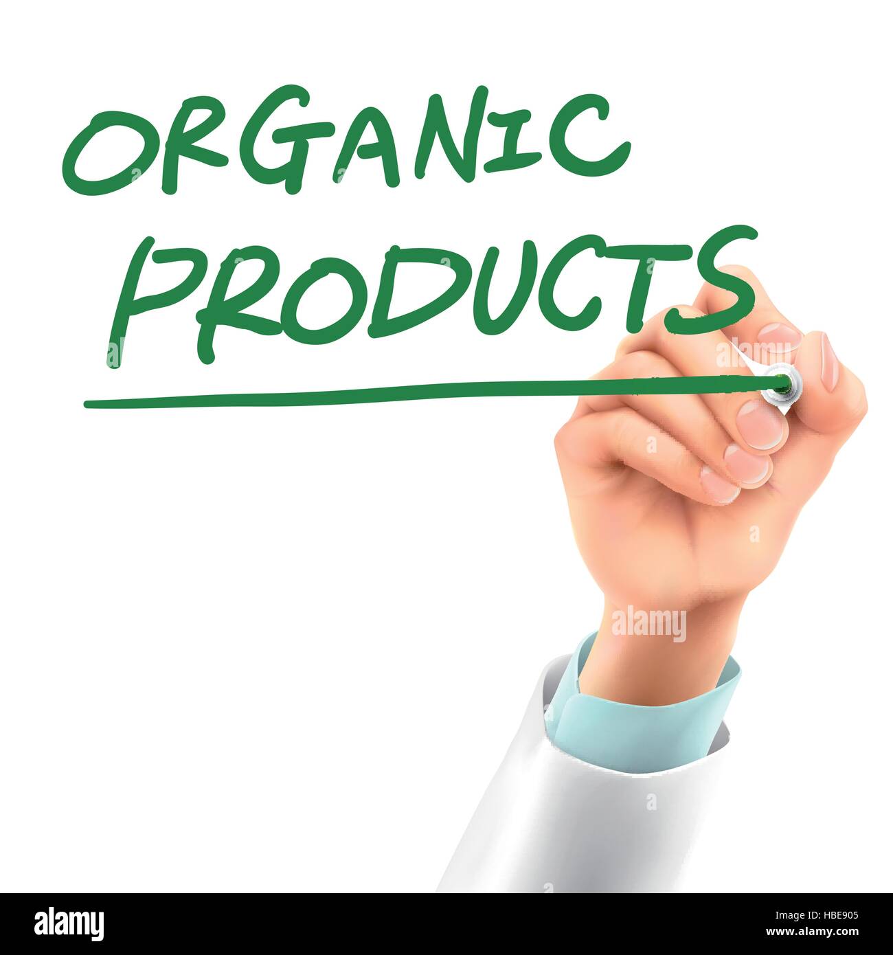 doctor writing organic products words in the air Stock Vector Image ...