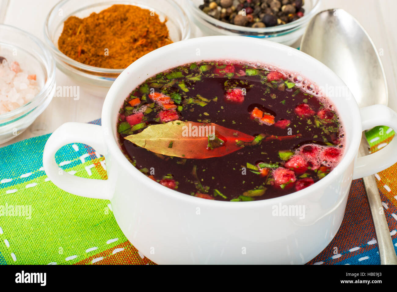 Ukrainian borsch soup with beetroot Stock Photo - Alamy