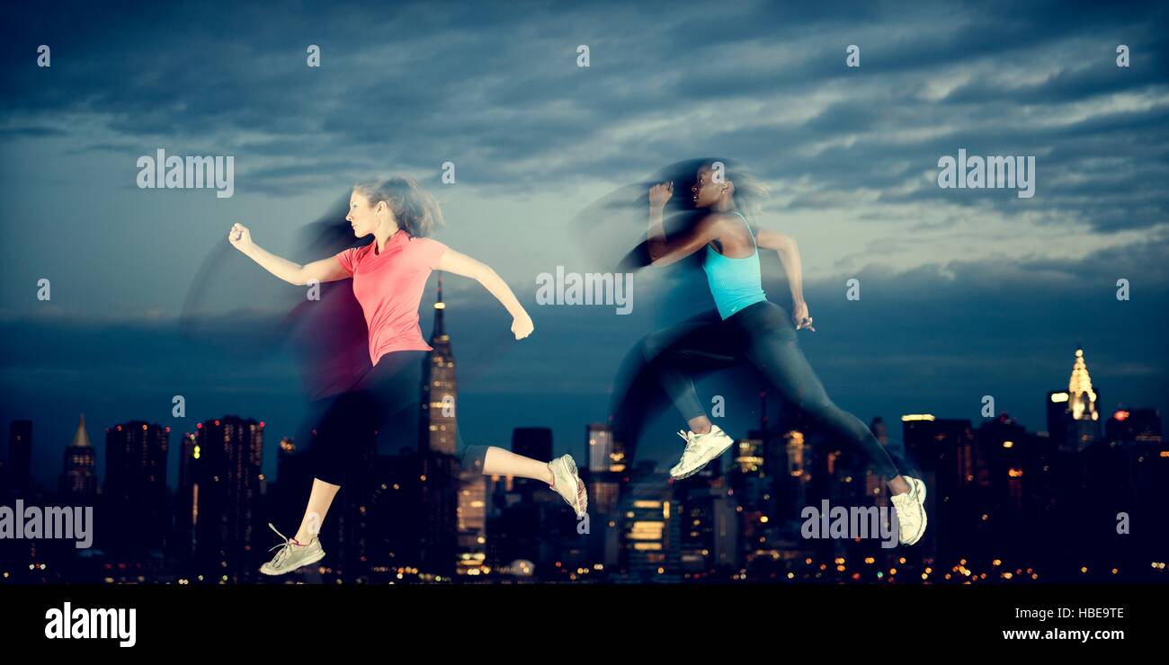 Running Rooftop Jumping High Excersice Concept Stock Photo - Alamy