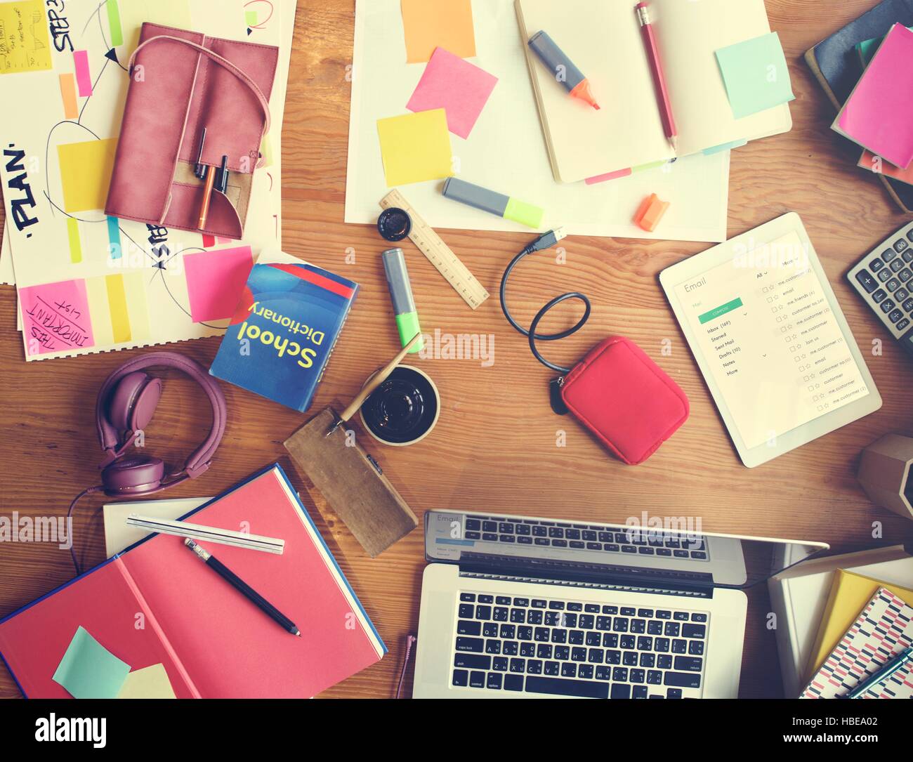 Workplace Workspace Wooden Table Document Concept Stock Photo - Alamy