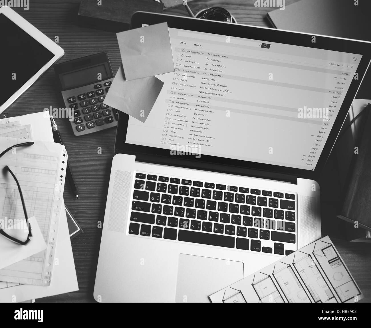 Workplace Workspace Wooden Table Document Concept Stock Photo - Alamy