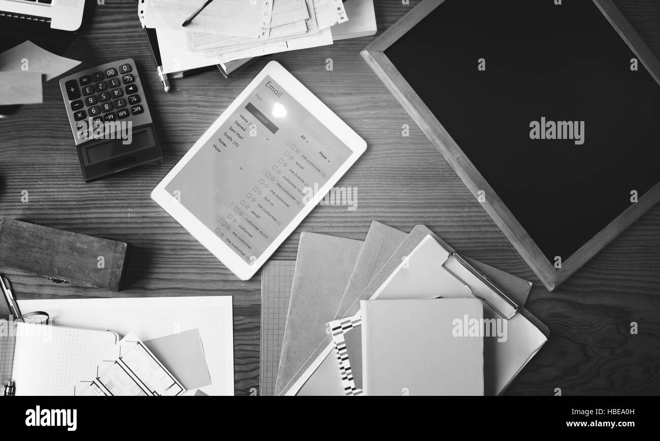 Workplace Workspace Wooden Table Document Concept Stock Photo - Alamy