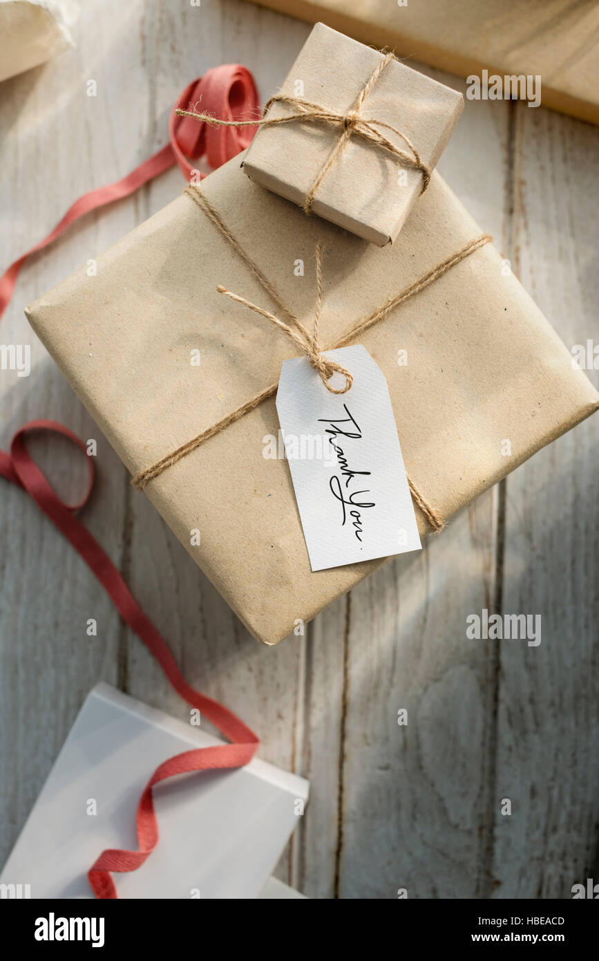 Thank You Gift Message Present Packing Concept Stock Photo - Alamy