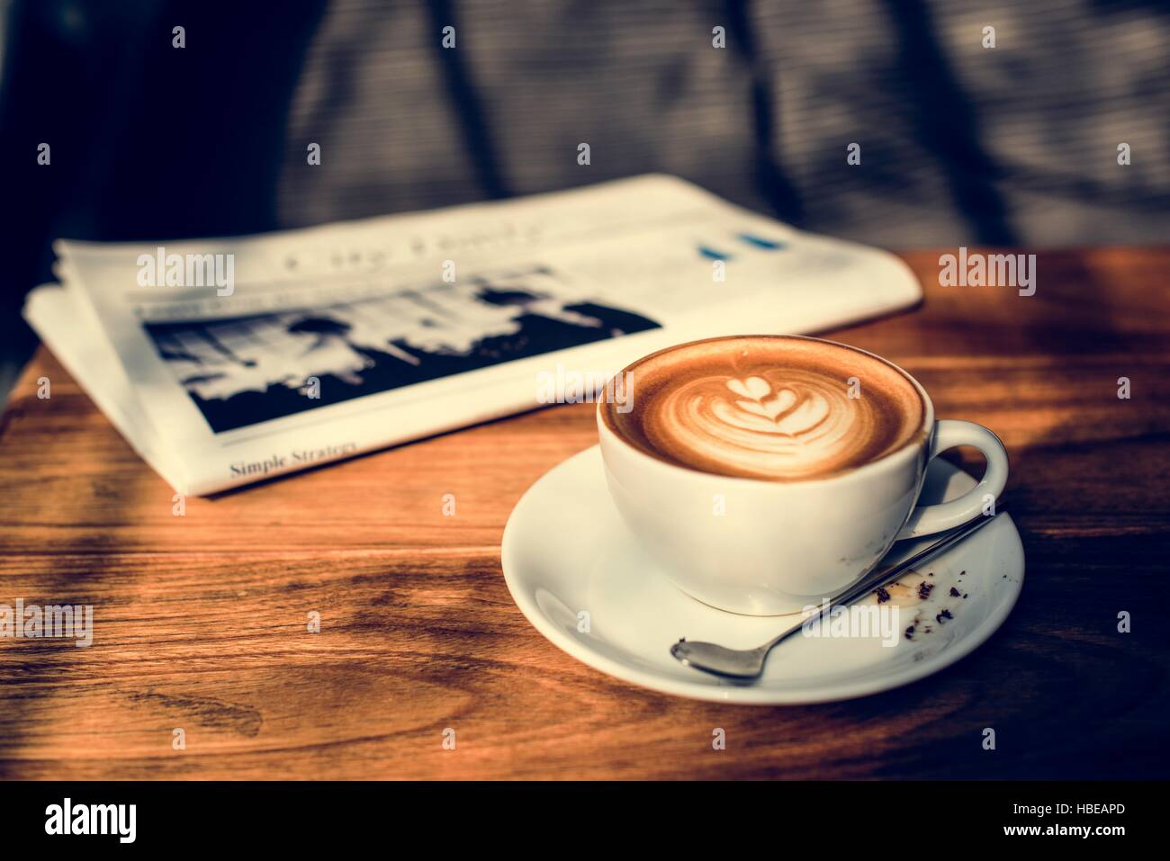 Coffee Shop Cafe Latte Cappuccino Newspaper Concept Stock Photo - Alamy