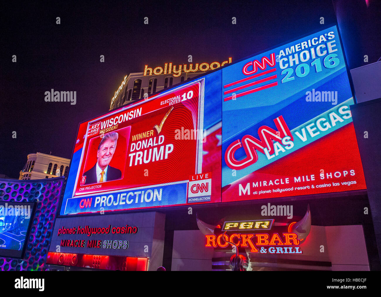 Election night in Las Vegas strip on November 08 2016 , CNN election ...