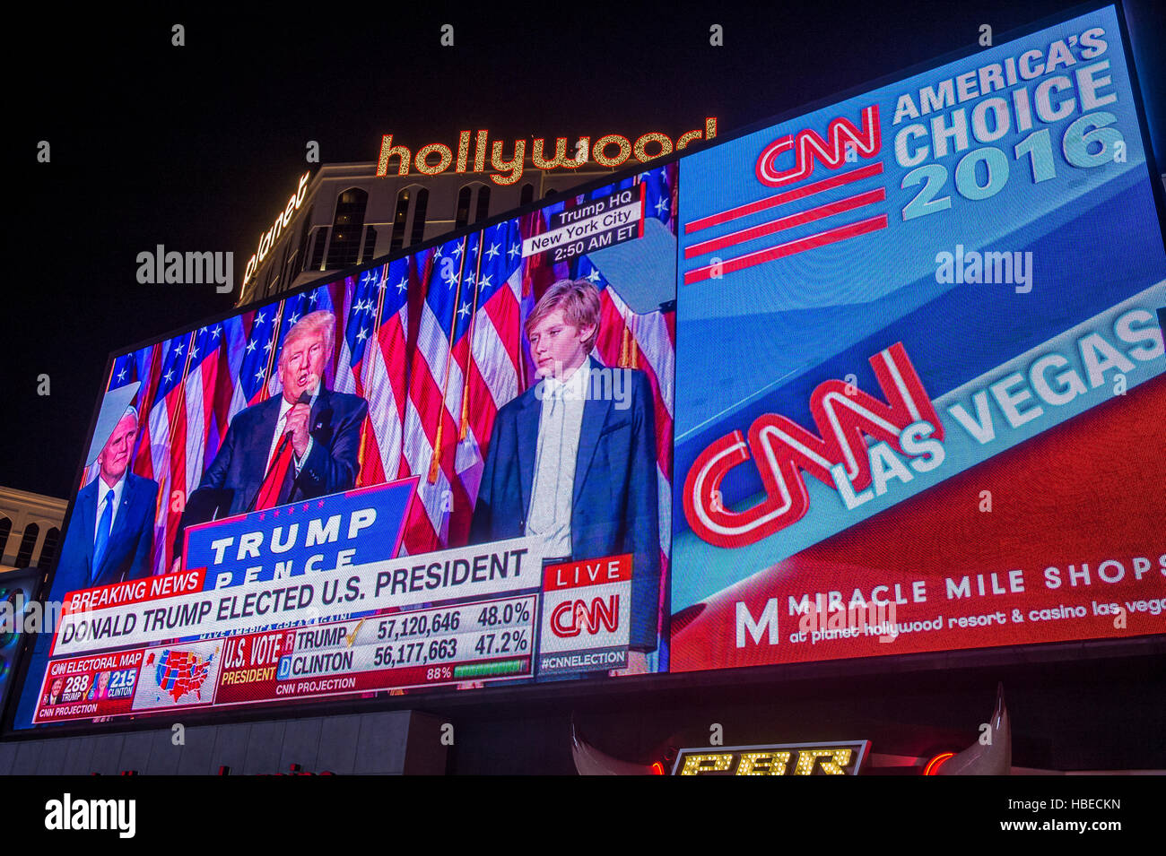 Election night in Las Vegas strip on November 08 2016 , CNN election ...