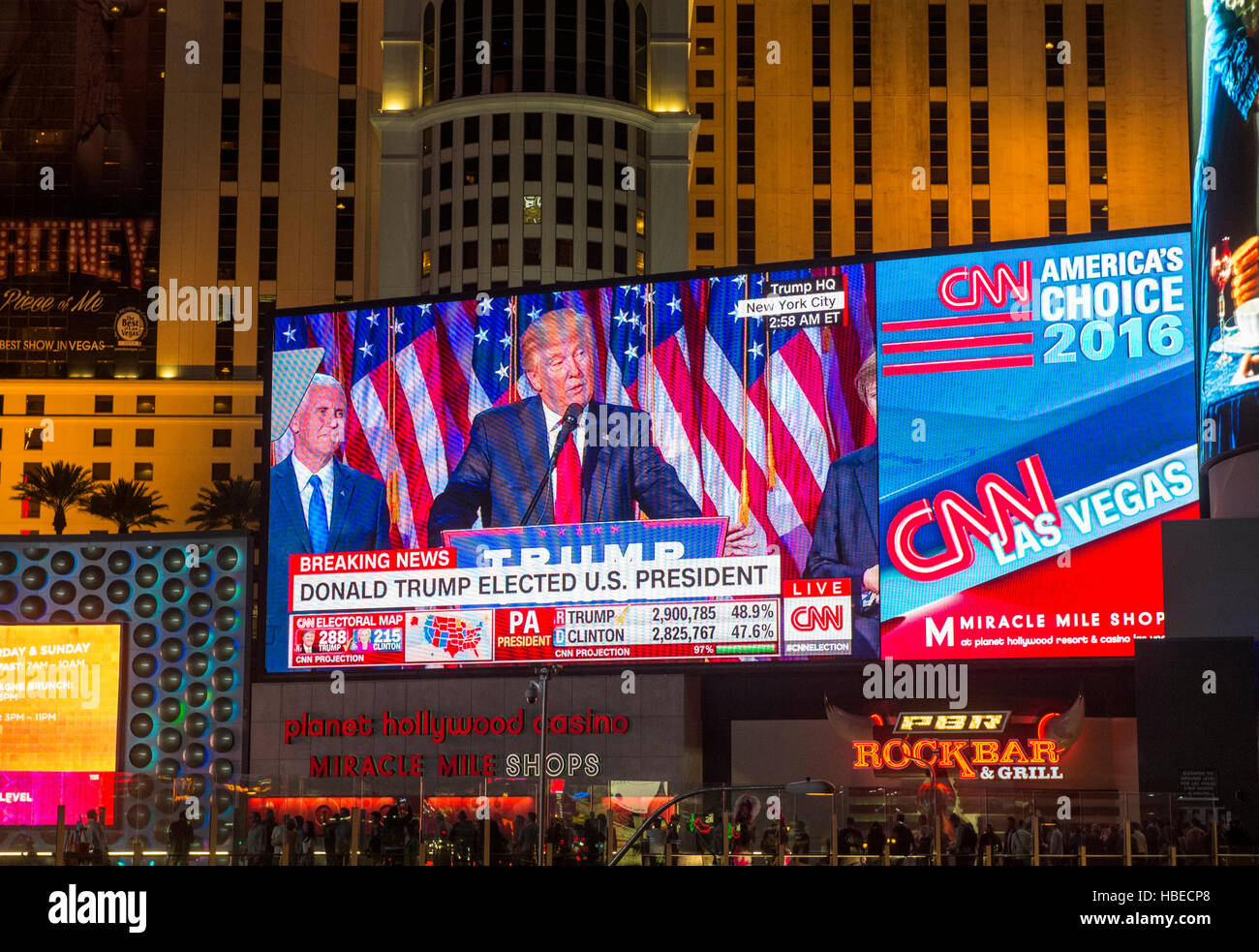 Election night in Las Vegas strip on November 08 2016 , CNN election ...