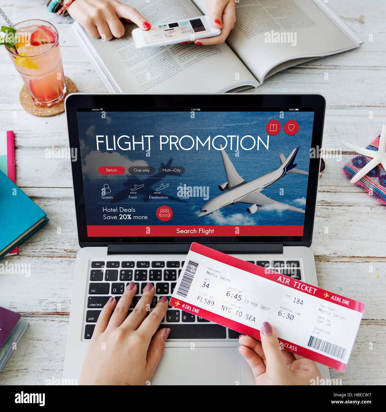 Air Ticket Flight Booking Concept Stock Photo - Alamy