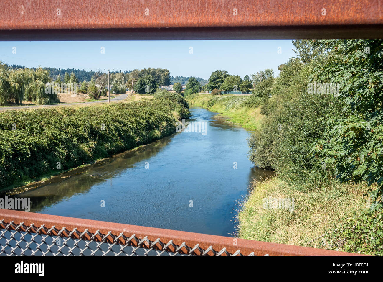 The Green River in Kent, Washington flows low on it's banks Stock Photo ...
