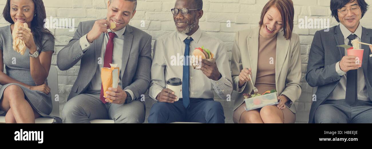 Business Team Working Break Eating Lunch Concept Stock Photo - Alamy