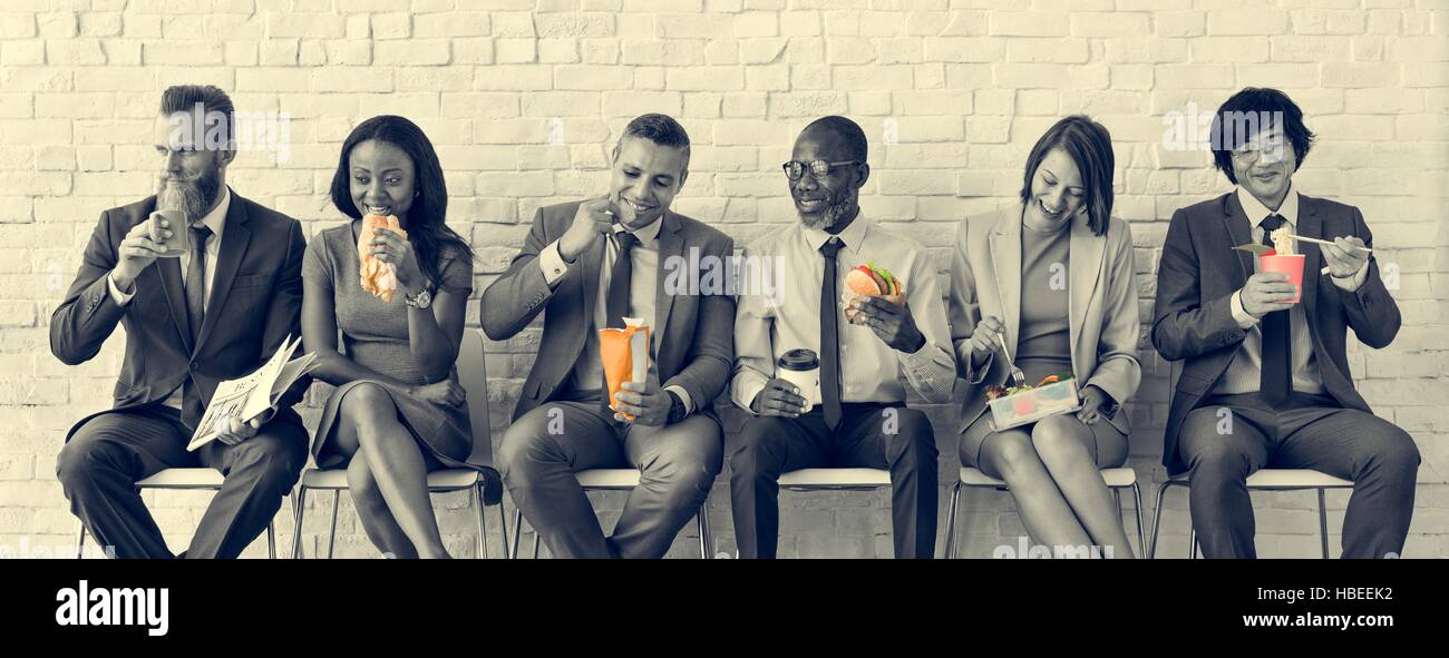 Business Team Working Break Eating Lunch Concept Stock Photo - Alamy