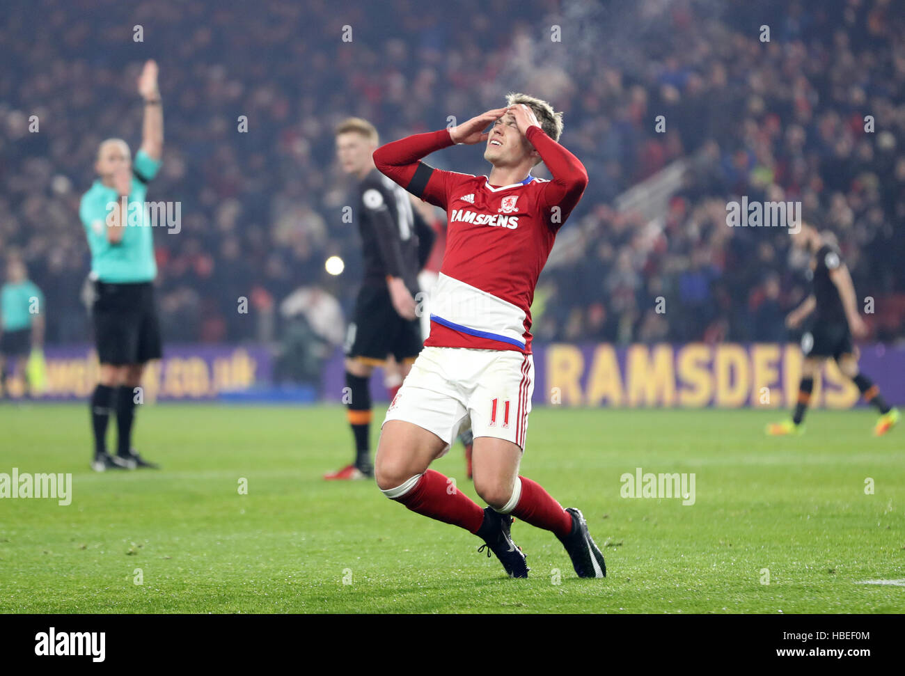 Middlesbrough's Viktor Fischer reacts after he is ruled offside during ...