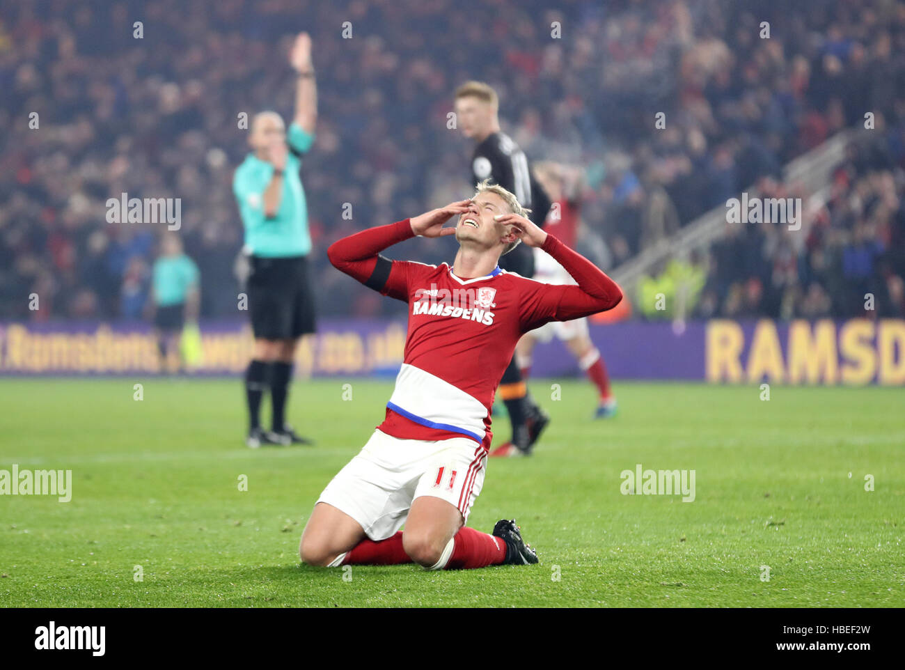 Middlesbrough's Viktor Fischer reacts after he is ruled offside during ...