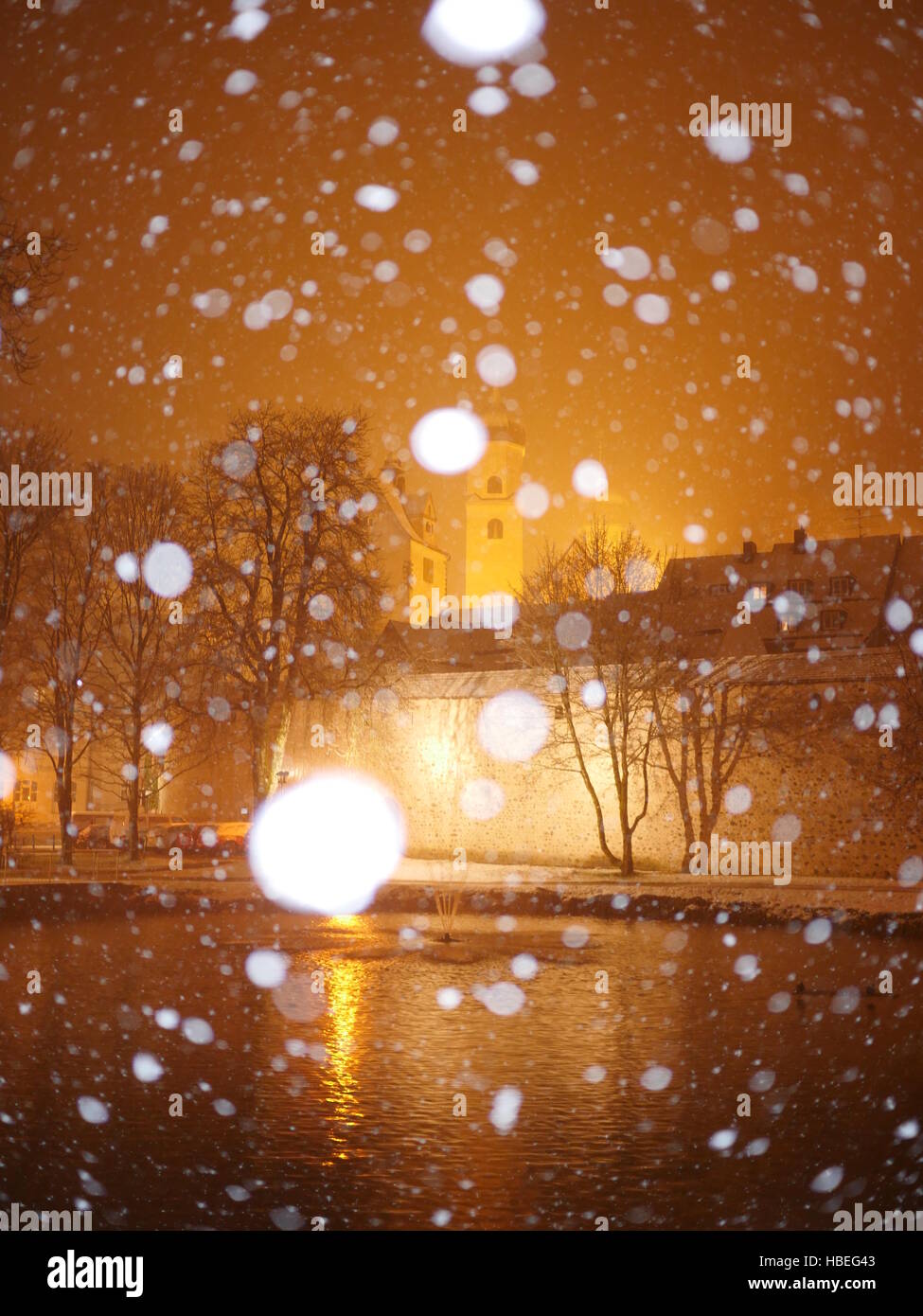 snowfall in the city at night Stock Photo - Alamy