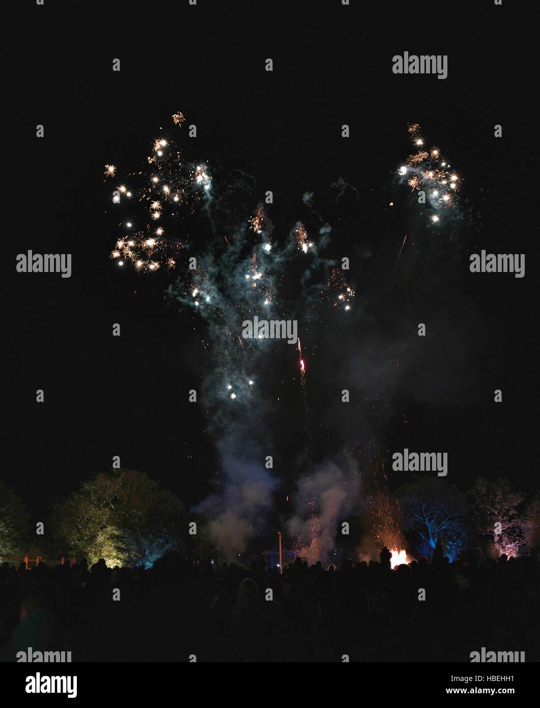 Shiny natural fireworks on dark black sky background with a little ...