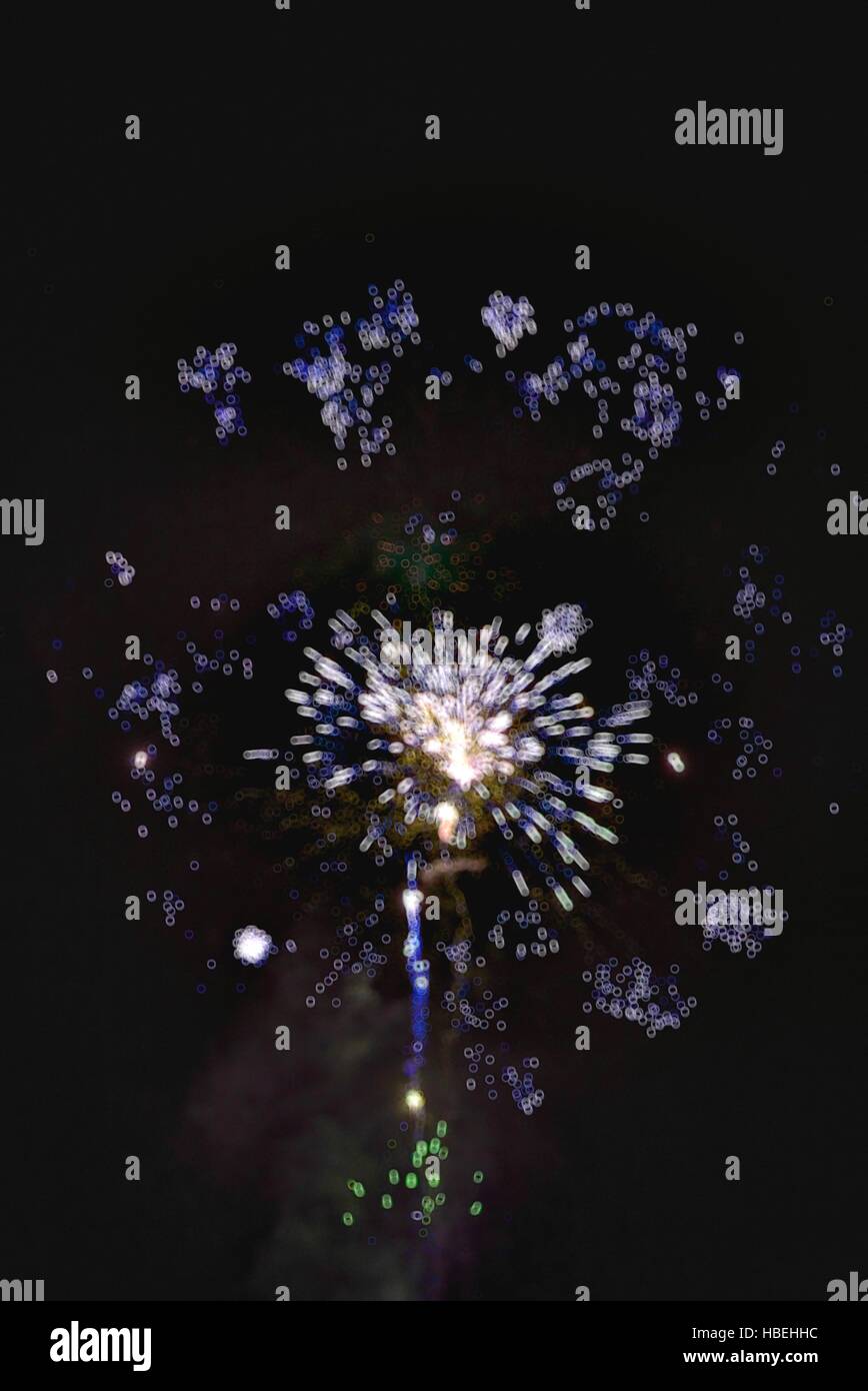 Shiny natural fireworks on dark black sky background with a little ...