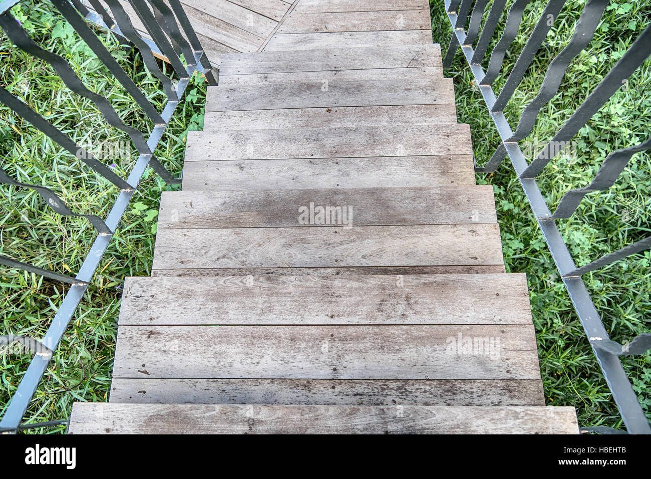 Wooden Stairs In The Park Stock Photo - Alamy
