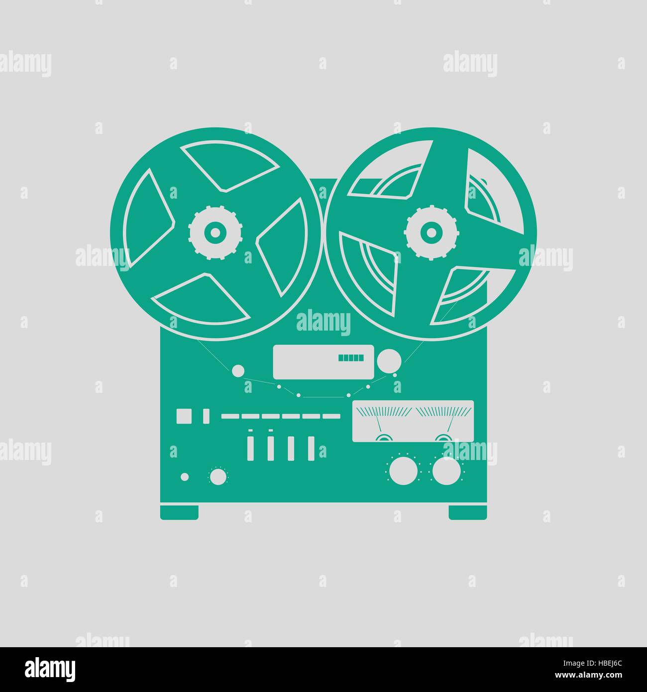 Reel tape recorder icon. Gray background with green. Vector ...