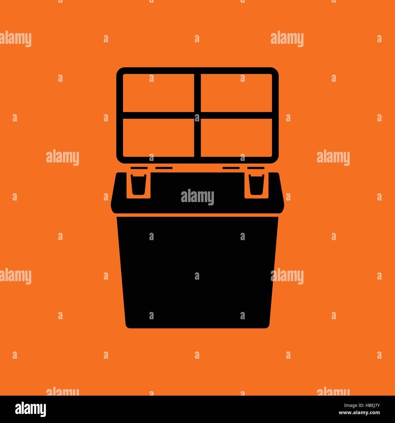 Icon of Fishing opened box. Orange background with black. Vector ...