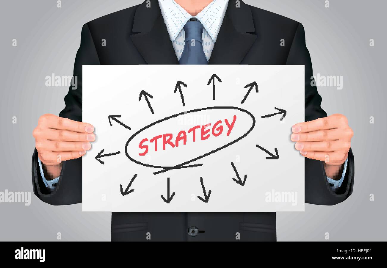 close-up look at businessman holding strategy word poster Stock Vector ...