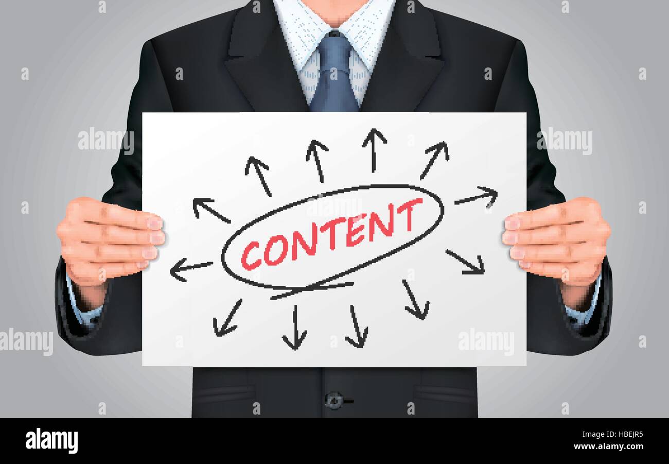 close-up look at businessman holding content word poster Stock Vector ...