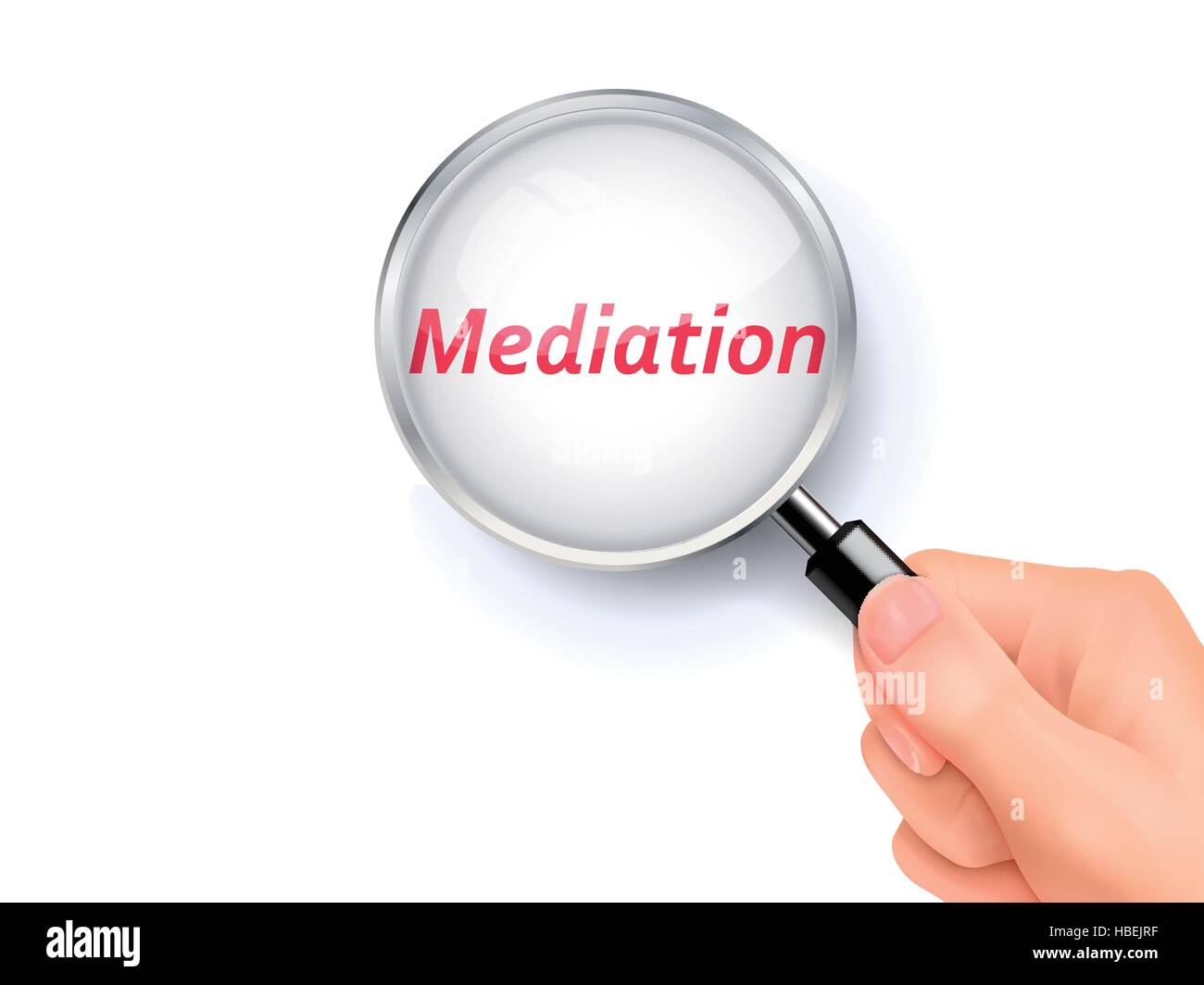 mediation word showing through magnifying glass held by hand Stock ...