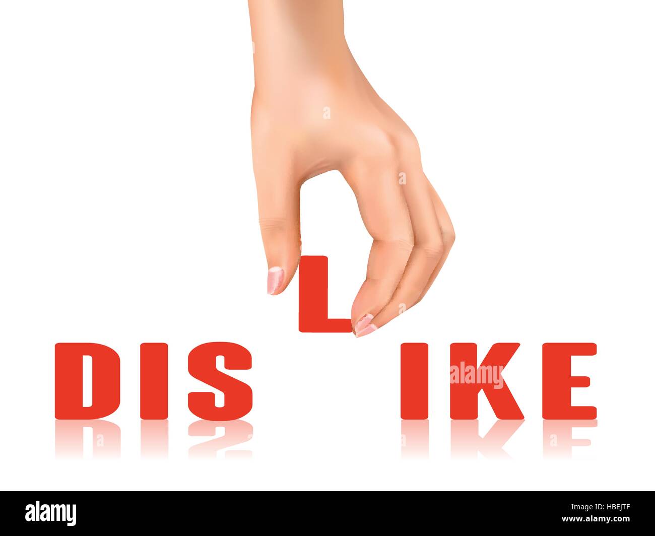 dislike word taken away by hand over white background Stock Vector ...