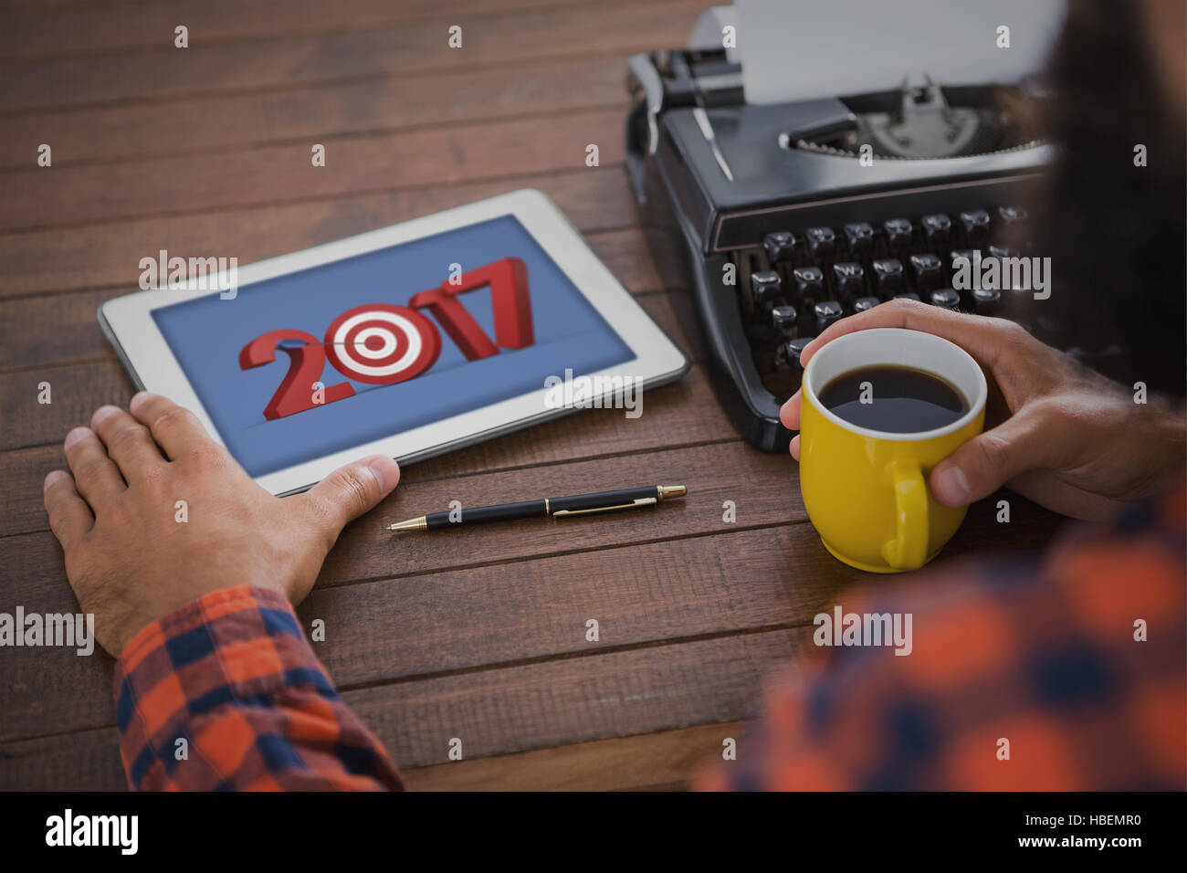 Composite image of numbers with bulls eye arrow Stock Photo - Alamy