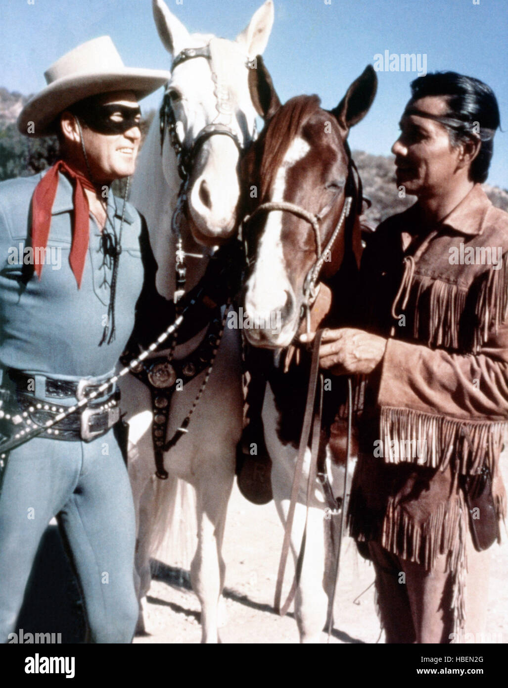 THE LONE RANGER, l-r: Clayton Moore, Jay Silverheels, 1956 Stock Photo ...