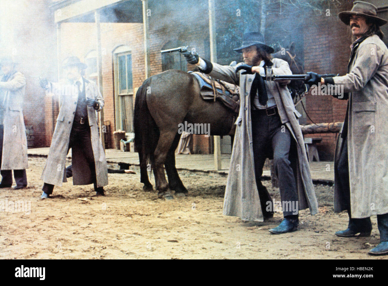 THE LONG RIDERS, left from second left: Stacy Keach as Frank James ...