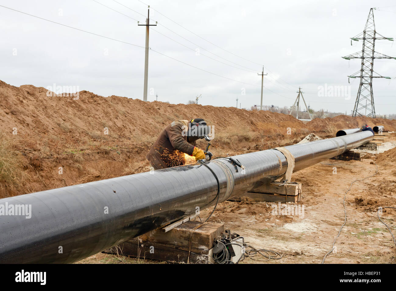 Welding works on gas pipeline Stock Photo - Alamy