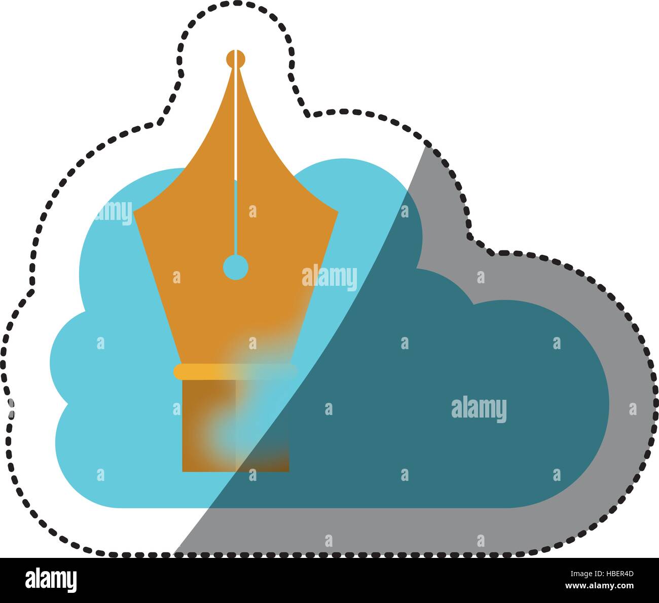 Pen and cloud computing icon. Storage technology and virtual theme ...