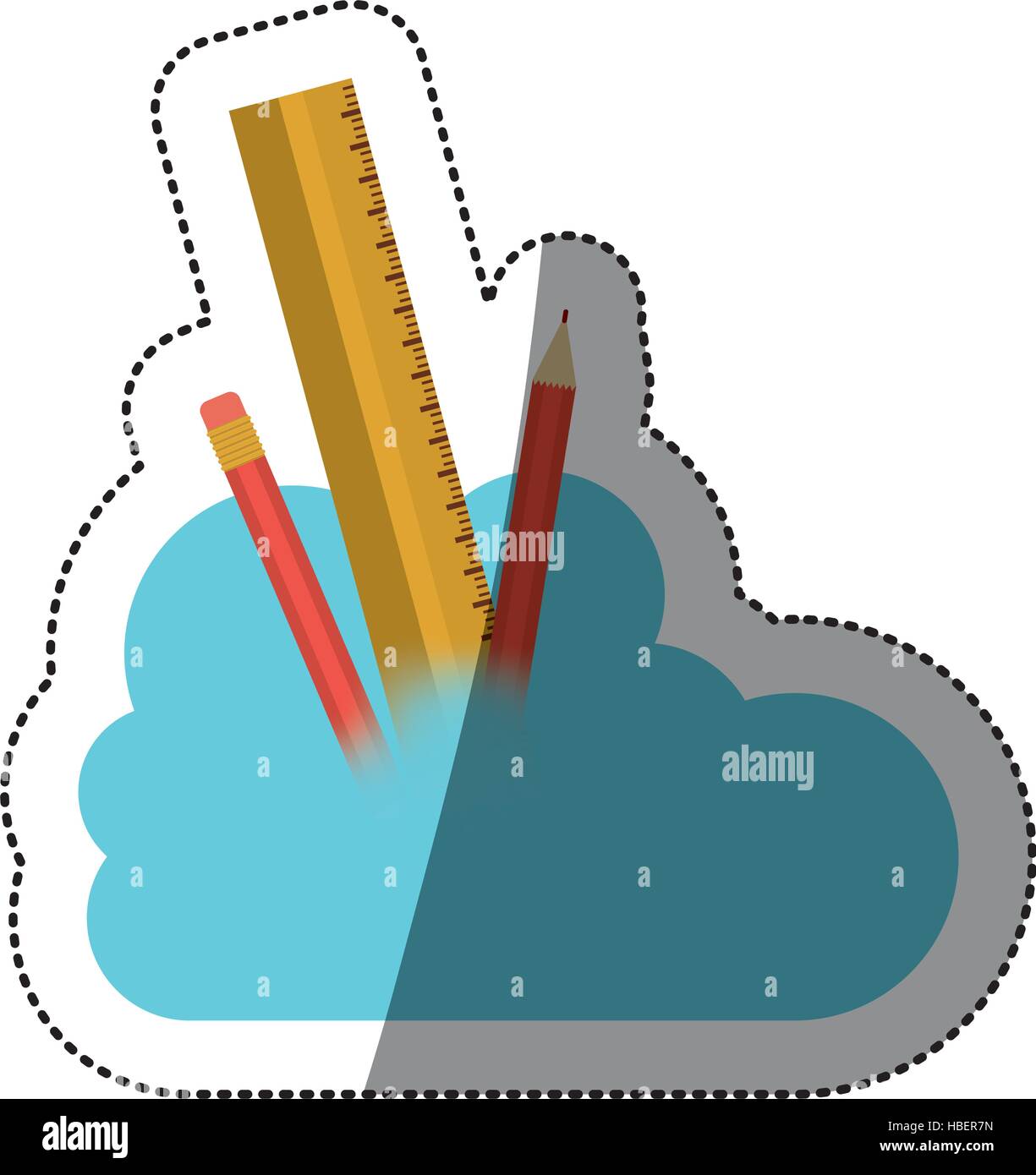 Ruler pencil and cloud computing icon. Storage technology and virtual ...